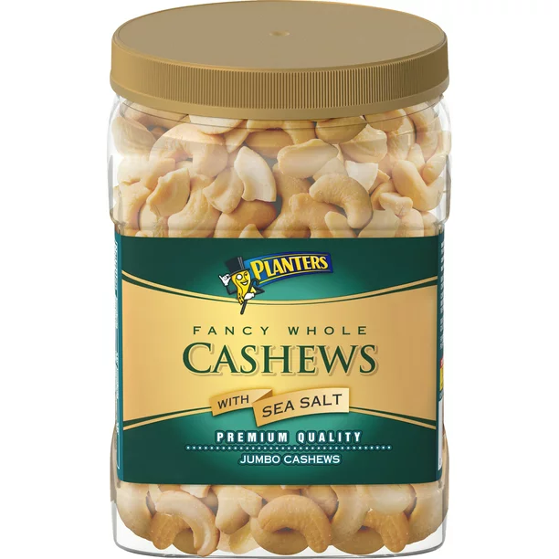 Buy Online Planters Premium Quality Fancy Whole Jumbo Cashews with Sea Salt, 2.06 lb Container ...